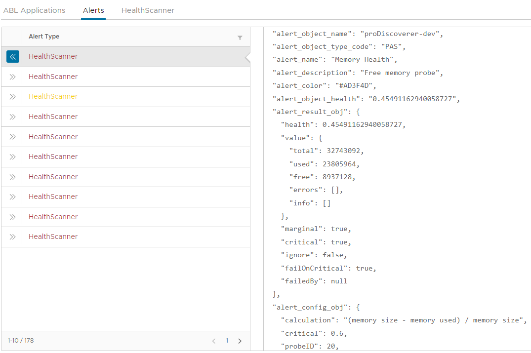 View HealthScanner alerts - ProDiscoverer tools documentation